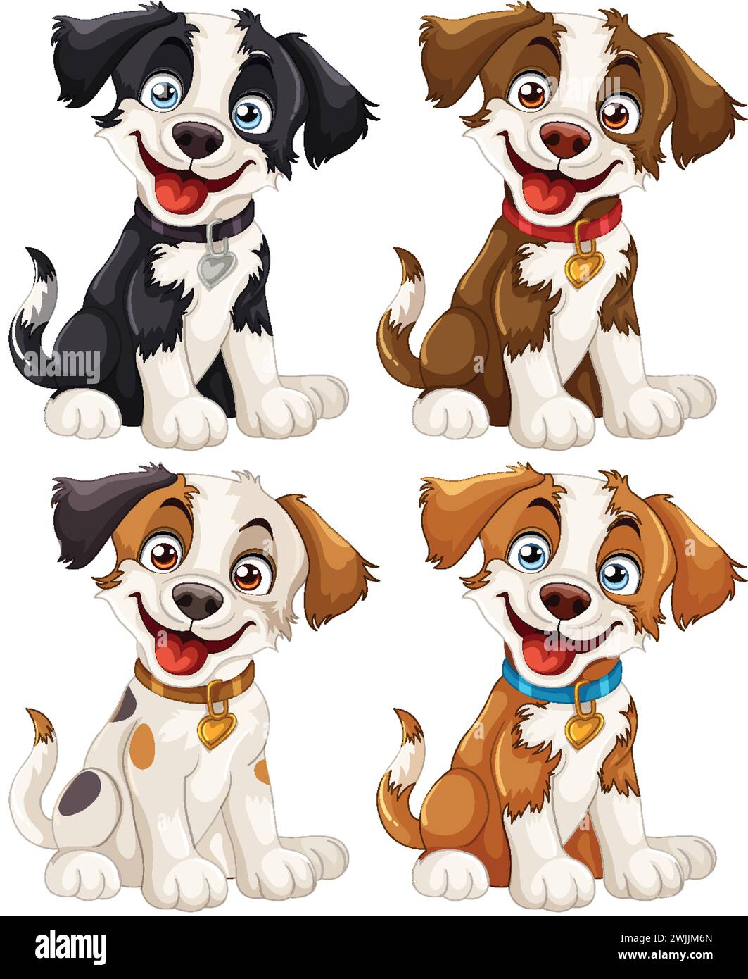 Four cute animated puppies with playful expressions Stock Vector Image ...