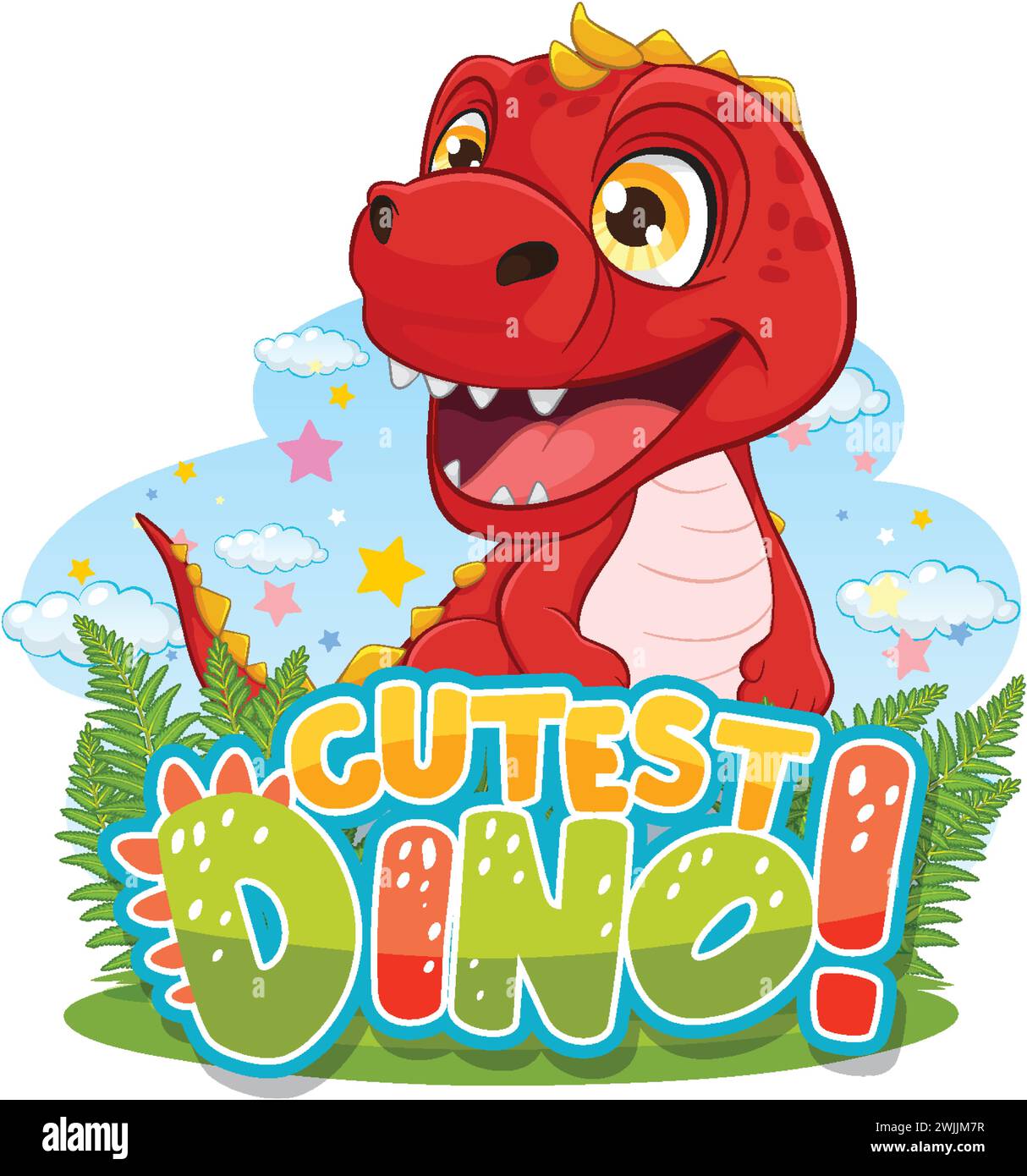 Cute animated red dinosaur with a cheerful expression Stock Vector ...