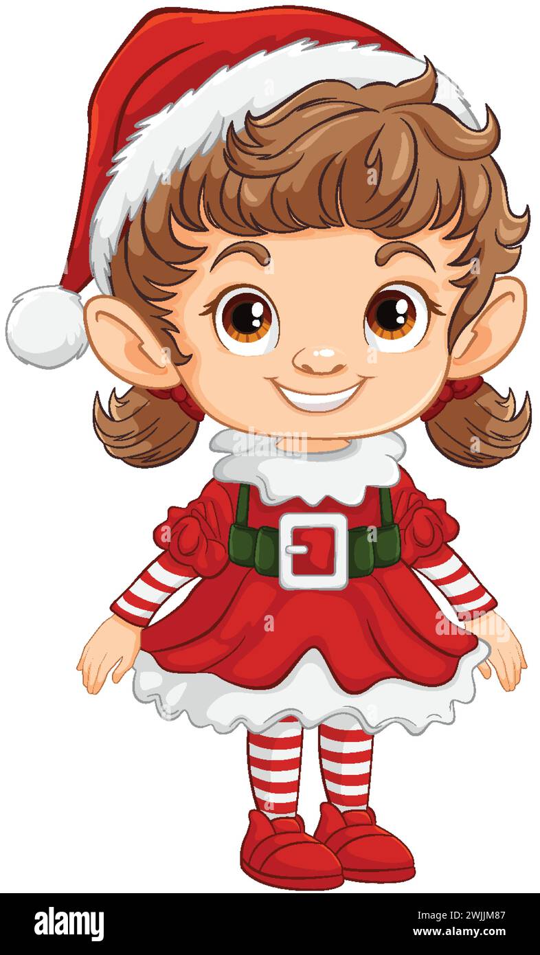 Cute elf girl dressed in Christmas costume smiling Stock Vector Image ...