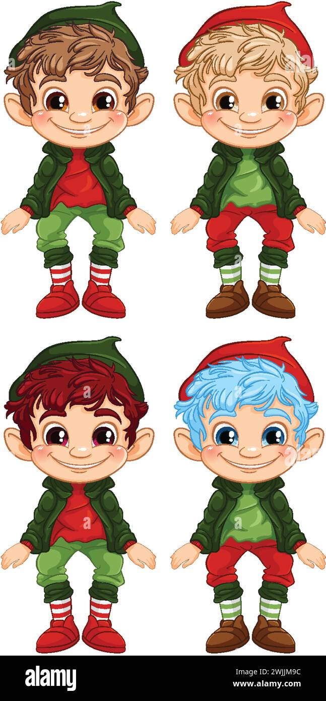 Four elf illustrations with different hair colors Stock Vector Image ...