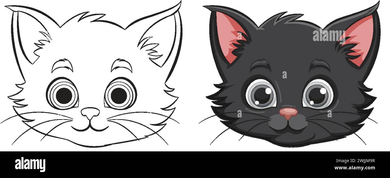 Illustration of a cat's transformation from sketch to vector Stock ...