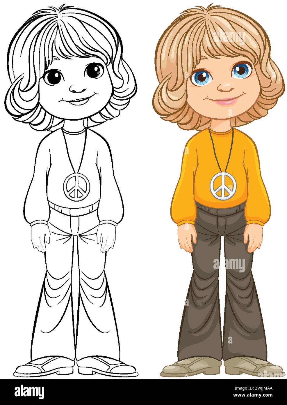 Cartoon illustration of a child, colored and outlined versions Stock ...