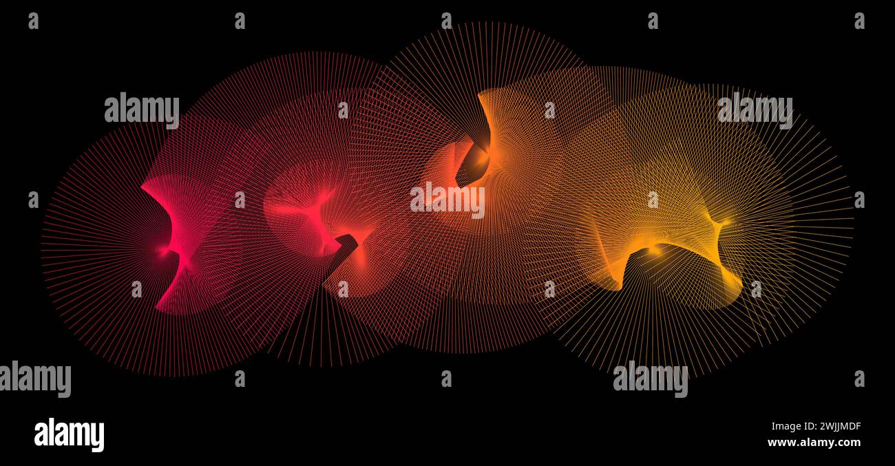Neon radiating spiral shape pattern. Abstract spreading rotating lines ...