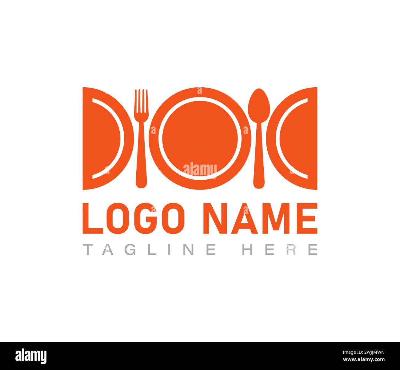 Restaurant logo with a plate, fork and spoon. Vector illustration ...