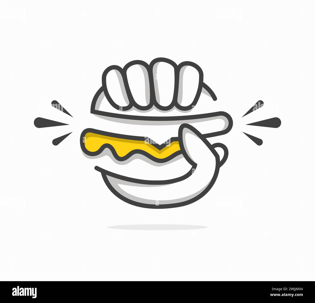 Hand holding and squeeze hamburger line art illustration, burger shop ...