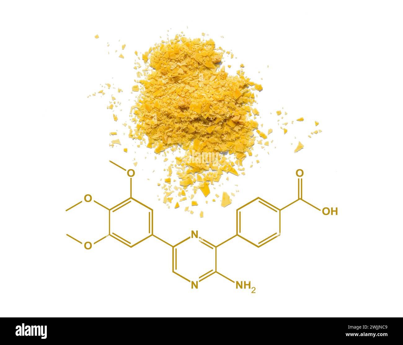 Organic carnauba wax flake with molecular structure. Chemical ...