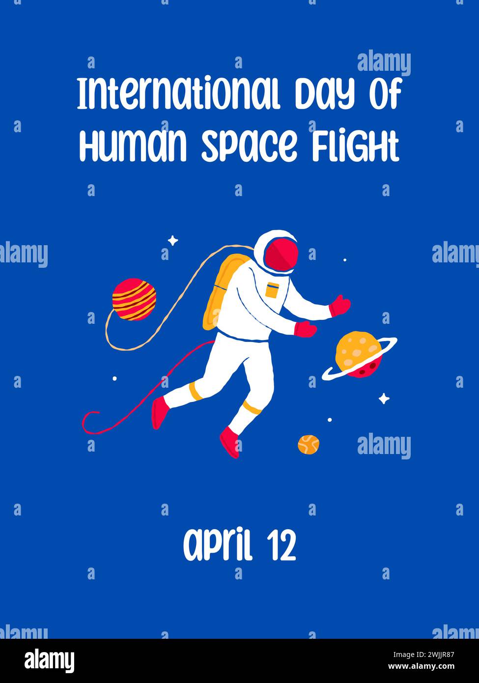 12 April International Day of Human Space Flight. Galaxy postcard with ...