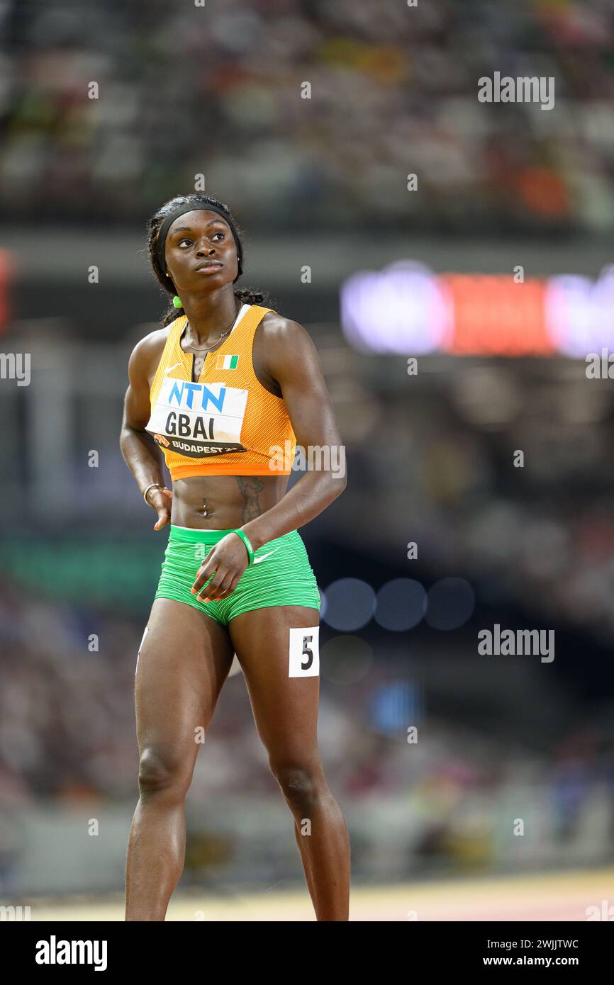 Jessika GBAI participating in the 200 meters at the World Athletics ...