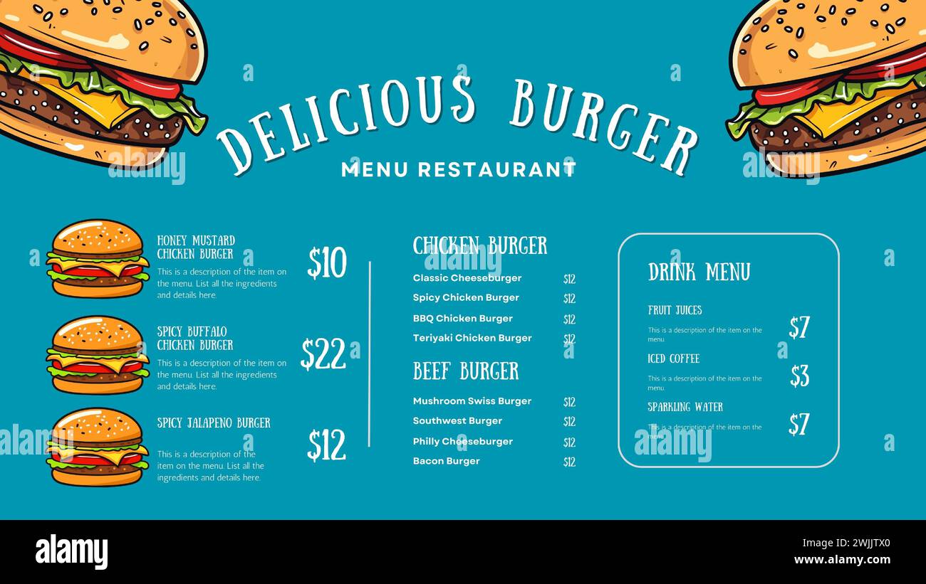 Delicious Burger Menu Design Vector Art Stock Vector Image And Art Alamy