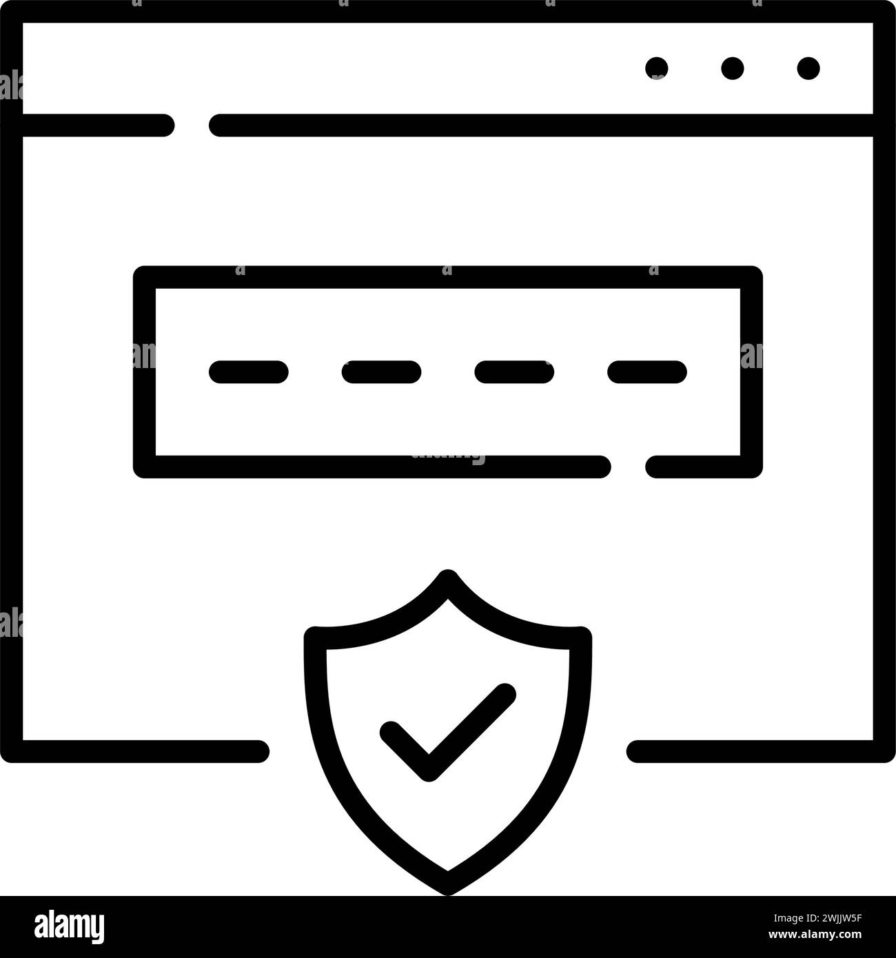 Secure internet account login. Web browser, shield and checkmark. Pixel perfect, editable stroke ...