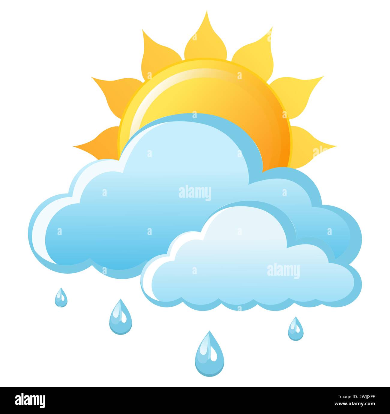 Cute vector isolated weather app icon with sunny rainy cloud. Interface ...