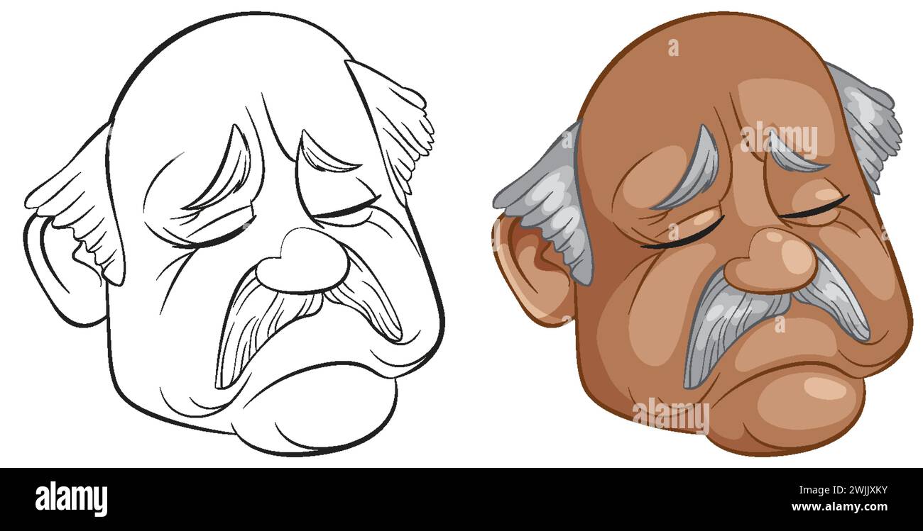 Vector illustration of a sad, elderly man's face Stock Vector Image ...