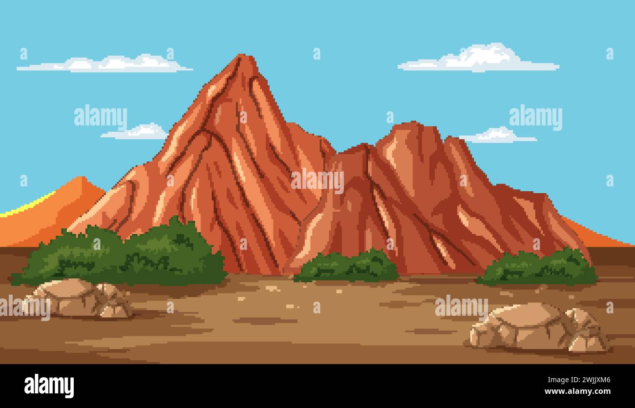 Vector illustration of a red mountain with shrubs Stock Vector Image ...