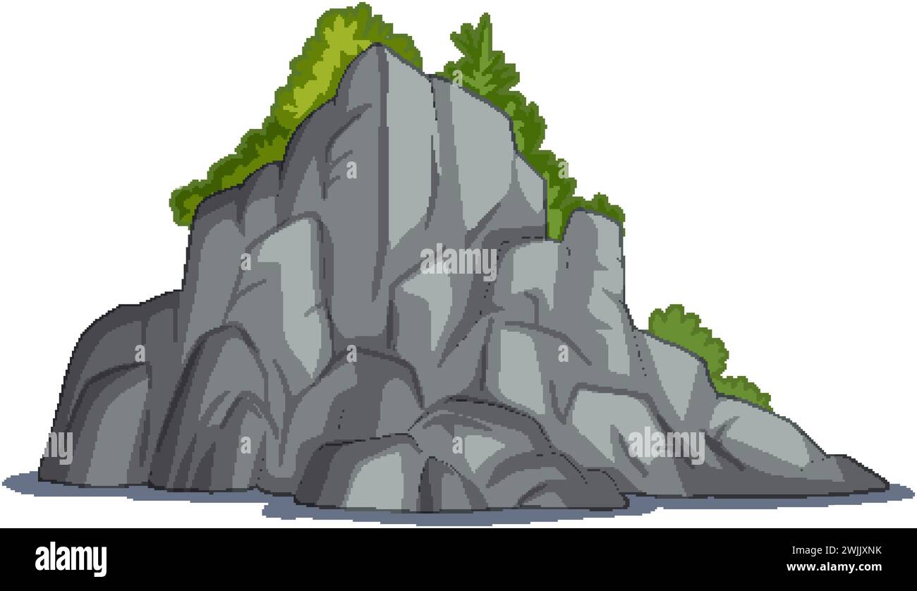 Vector illustration of a large rocky outcrop with plants Stock Vector ...