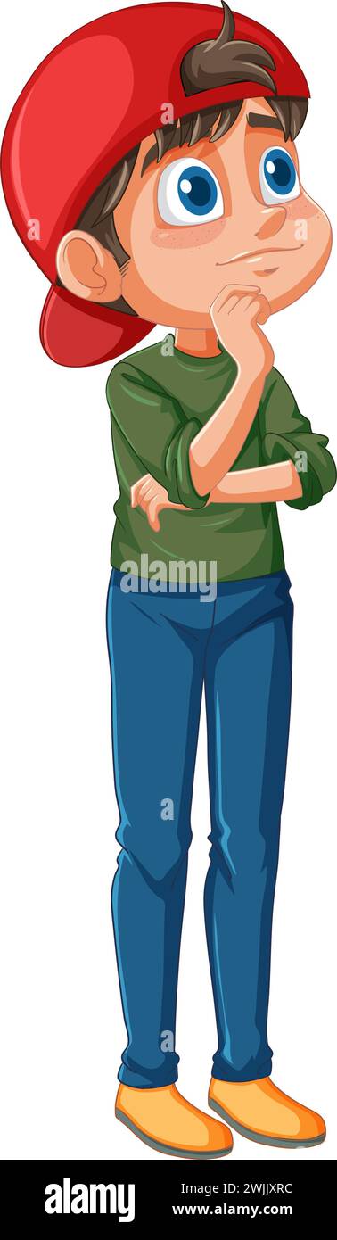 Cartoon boy in casual attire looking contemplative Stock Vector Image ...