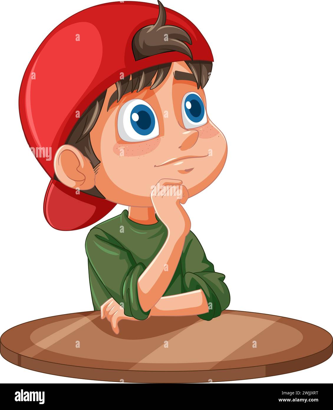 Cartoon boy thinking with hand on chin Stock Vector Image & Art - Alamy