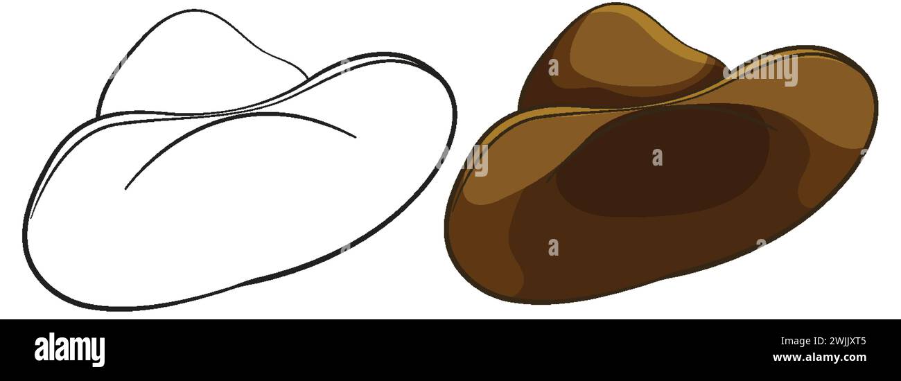 Vector graphic of cowboy hats, one colored, one outlined Stock Vector ...
