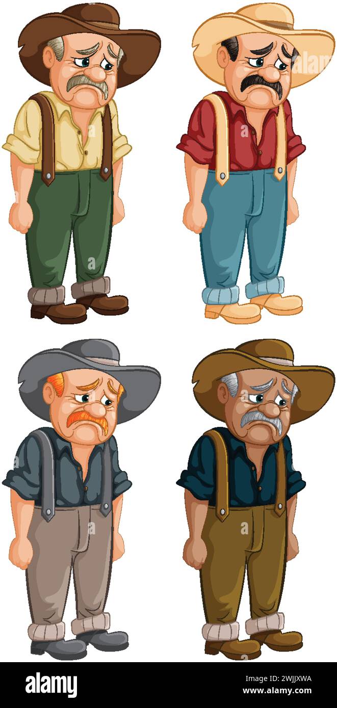 Illustration of a farmer with four different expressions Stock Vector ...
