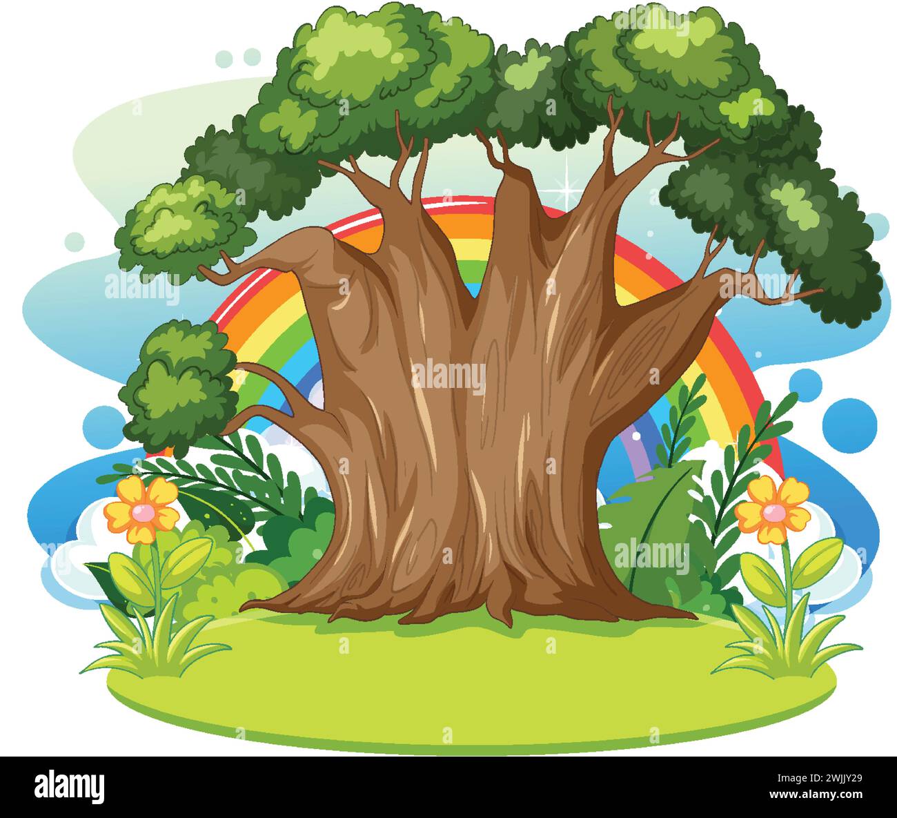 Colorful trees with rainbow and flowers vector Stock Vector Image & Art ...