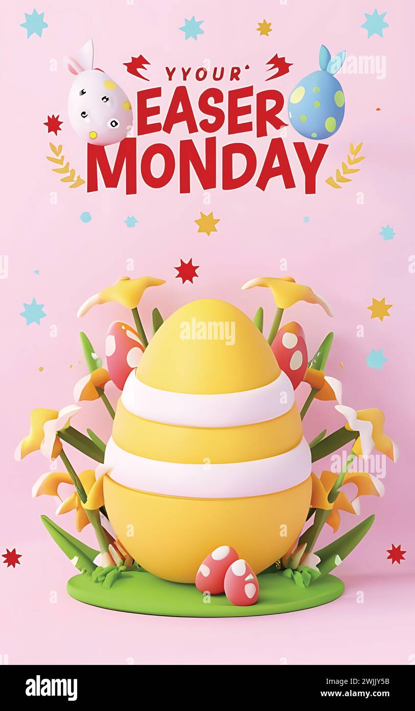 3D Easter monday poster template design with egg background Stock ...