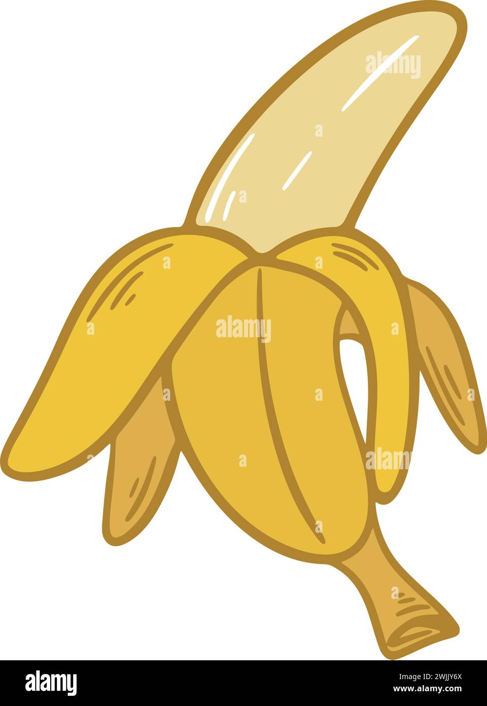 Hand drawn open banana icon. Clip art of ripe yellow banana. Tropical fruit, isolated vector ...