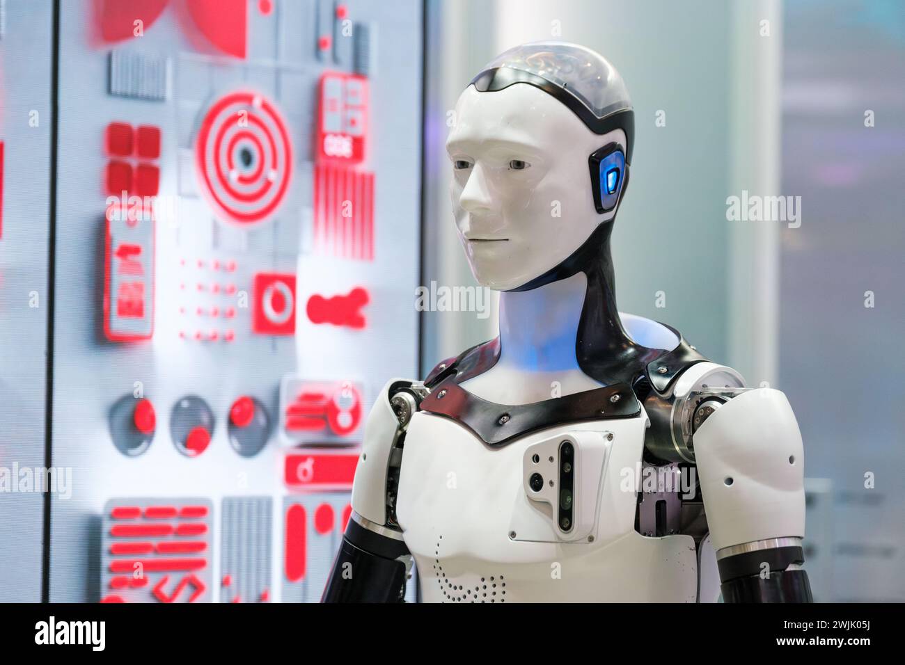 Advanced humanoid robot with a sleek design and digital circuit ...