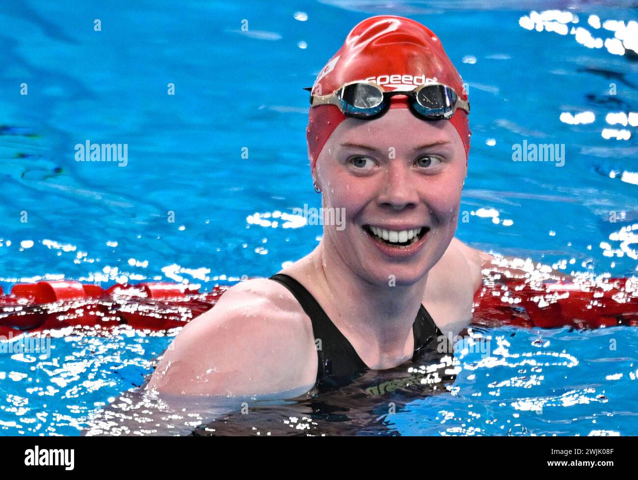 Doha, Qatar. 15th Feb, 2024. Laura Stephens of Britain reacts after the ...