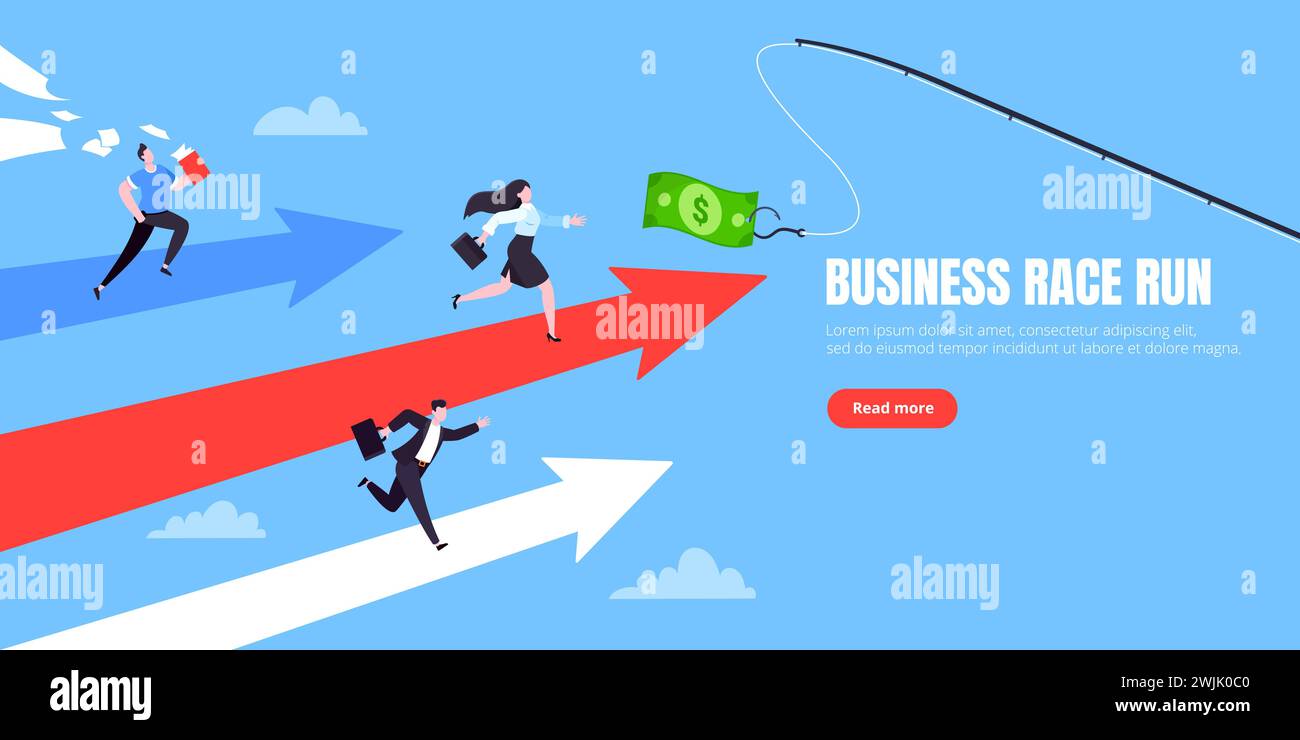 Business career competition with man and woman business persons running ...