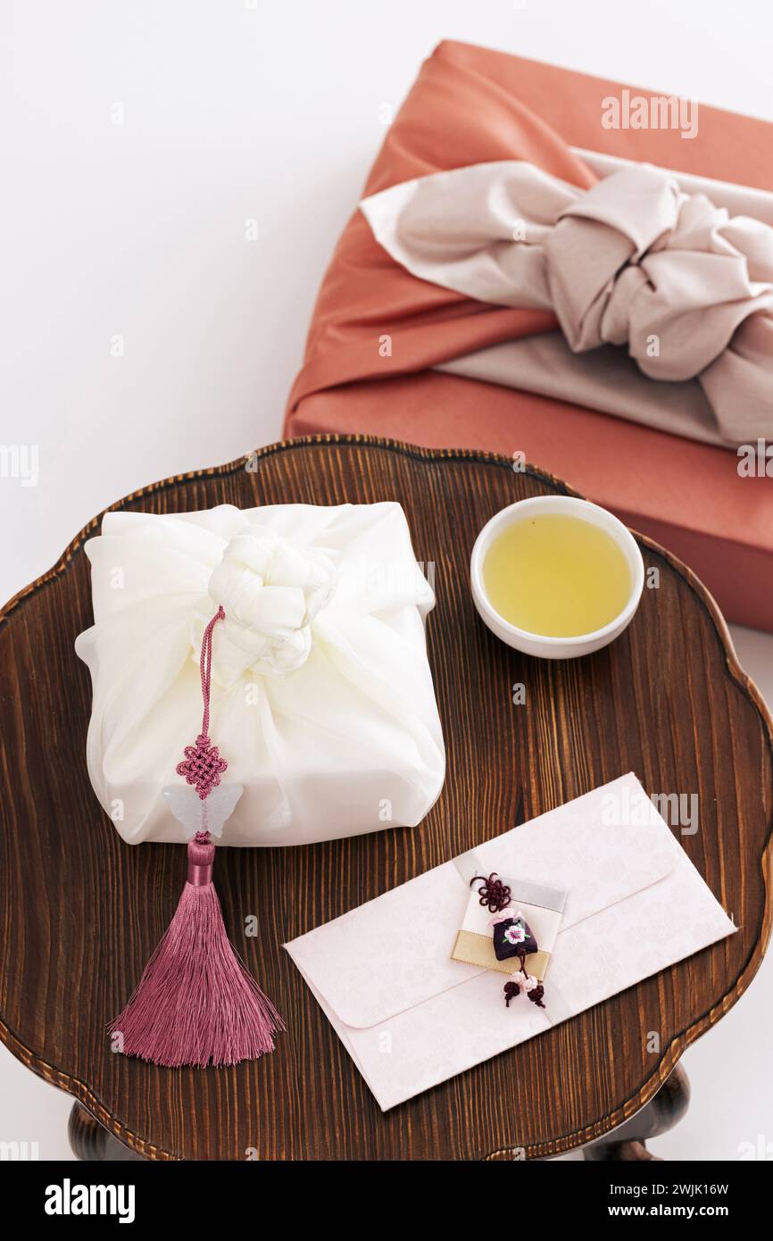 It's a gift wrapping image above and below the refreshments table Stock ...