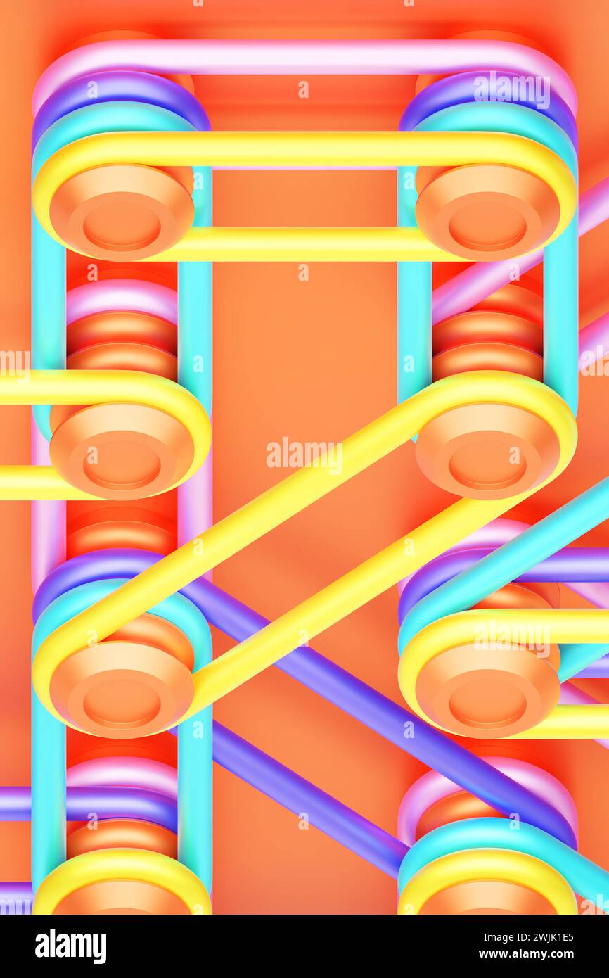 3D illustration, intricate geometric pattern of convex fasteners and ...