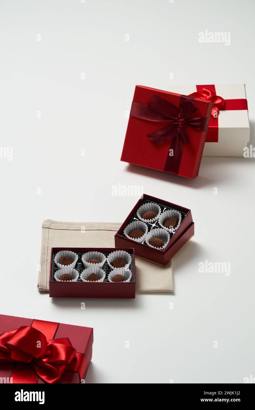 There's a box of individually packed chocolates and several gift boxes ...