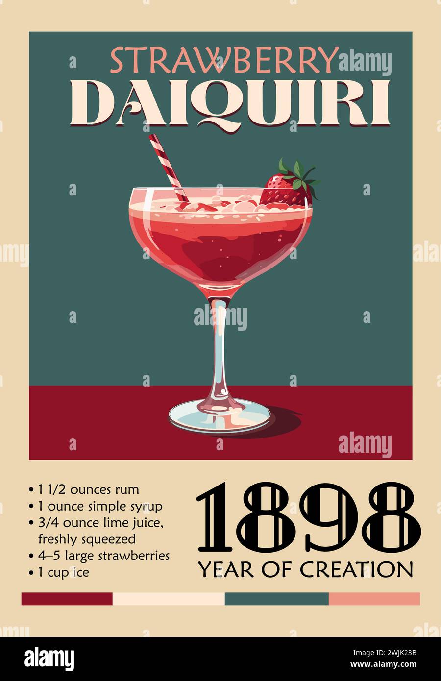 Strawberry Daiquiri Coktail poster vector wall art Stock Vector Image ...