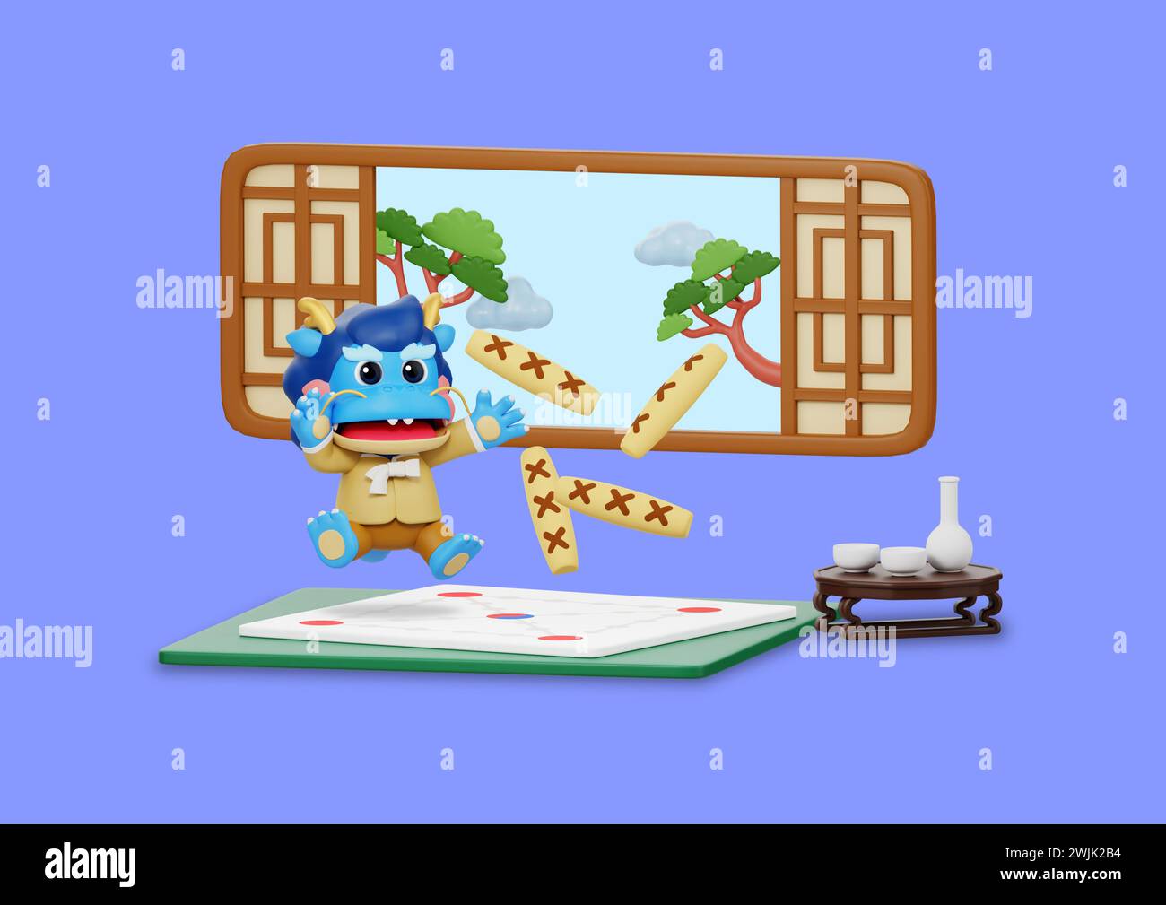 A dragon character who plays traditional Korean yut game Stock Photo ...