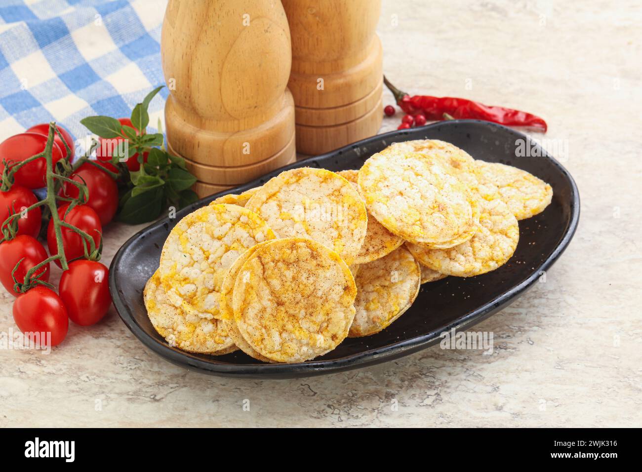 Natural organic grain rice chips snack Stock Photo - Alamy