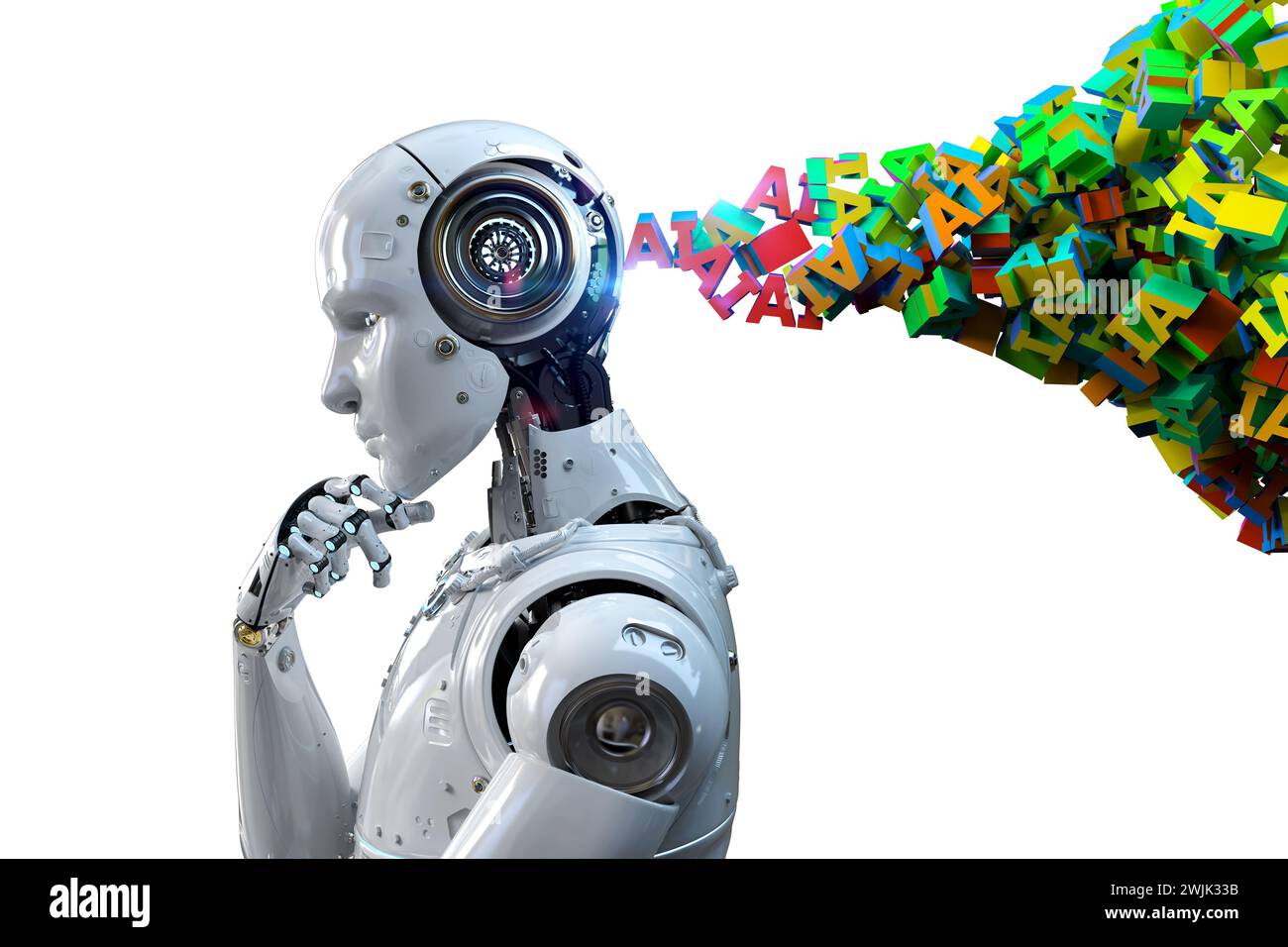 Machine learning concept with 3d rendering robot and ai technology ...