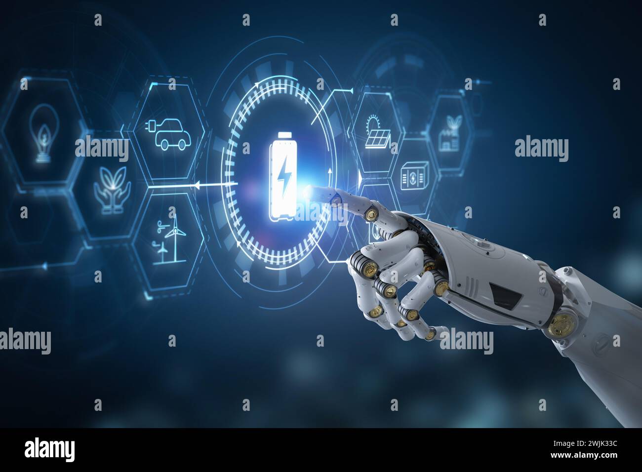 Smart energy storage concept with 3d rendering ai robot work with ...