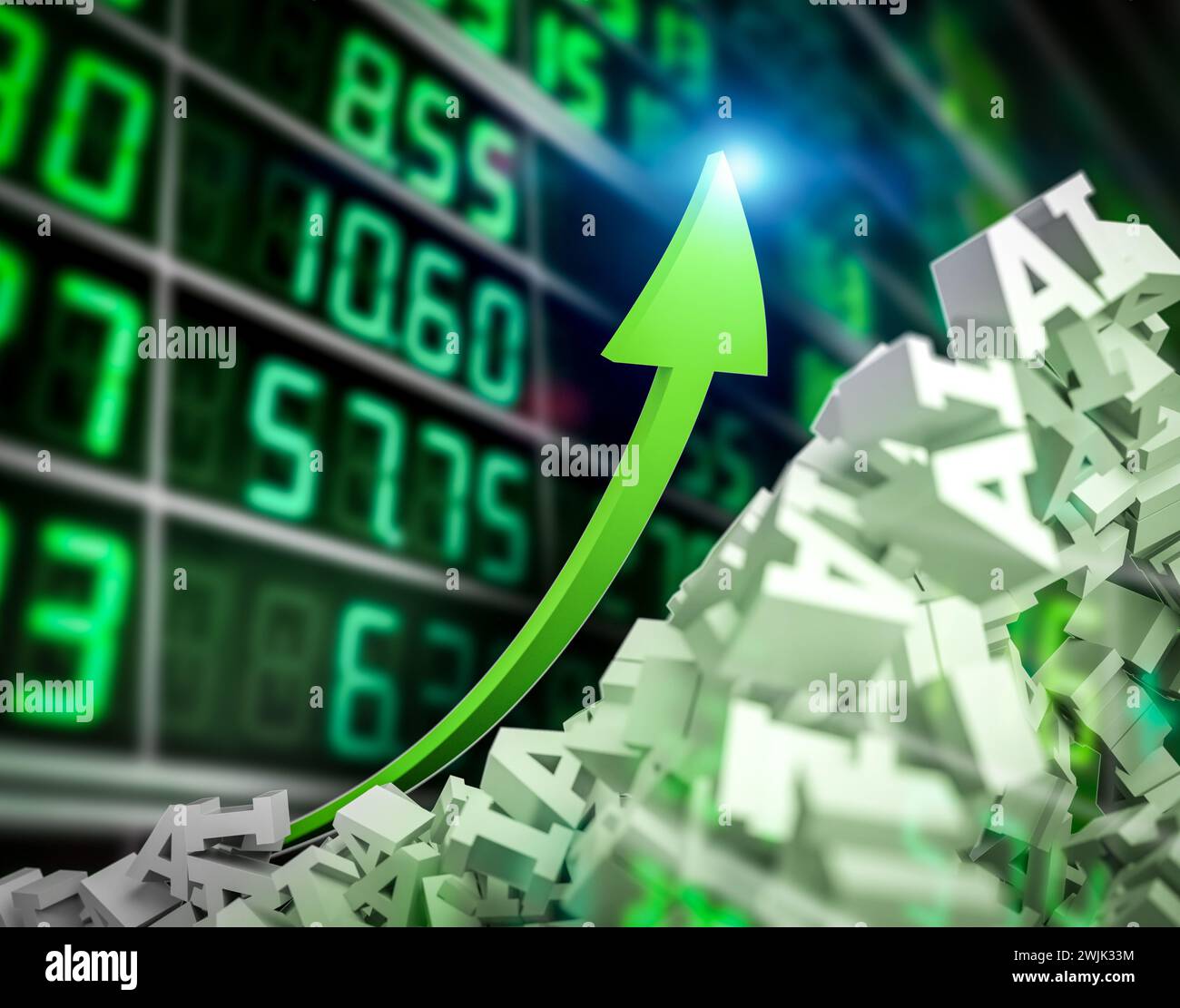 Financial technology concept with 3d rendering ai alphabets with stock ...