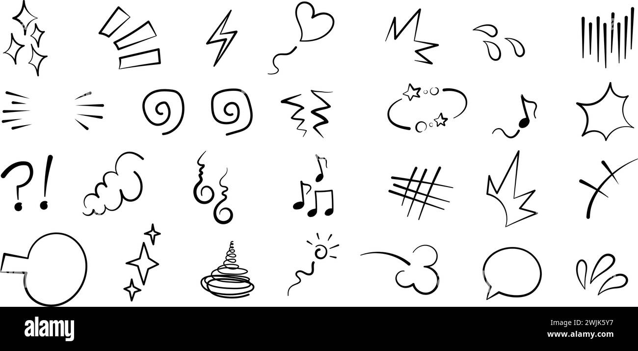 Manga or anime comic emoticon element graphic effects hand drawn doodle ...