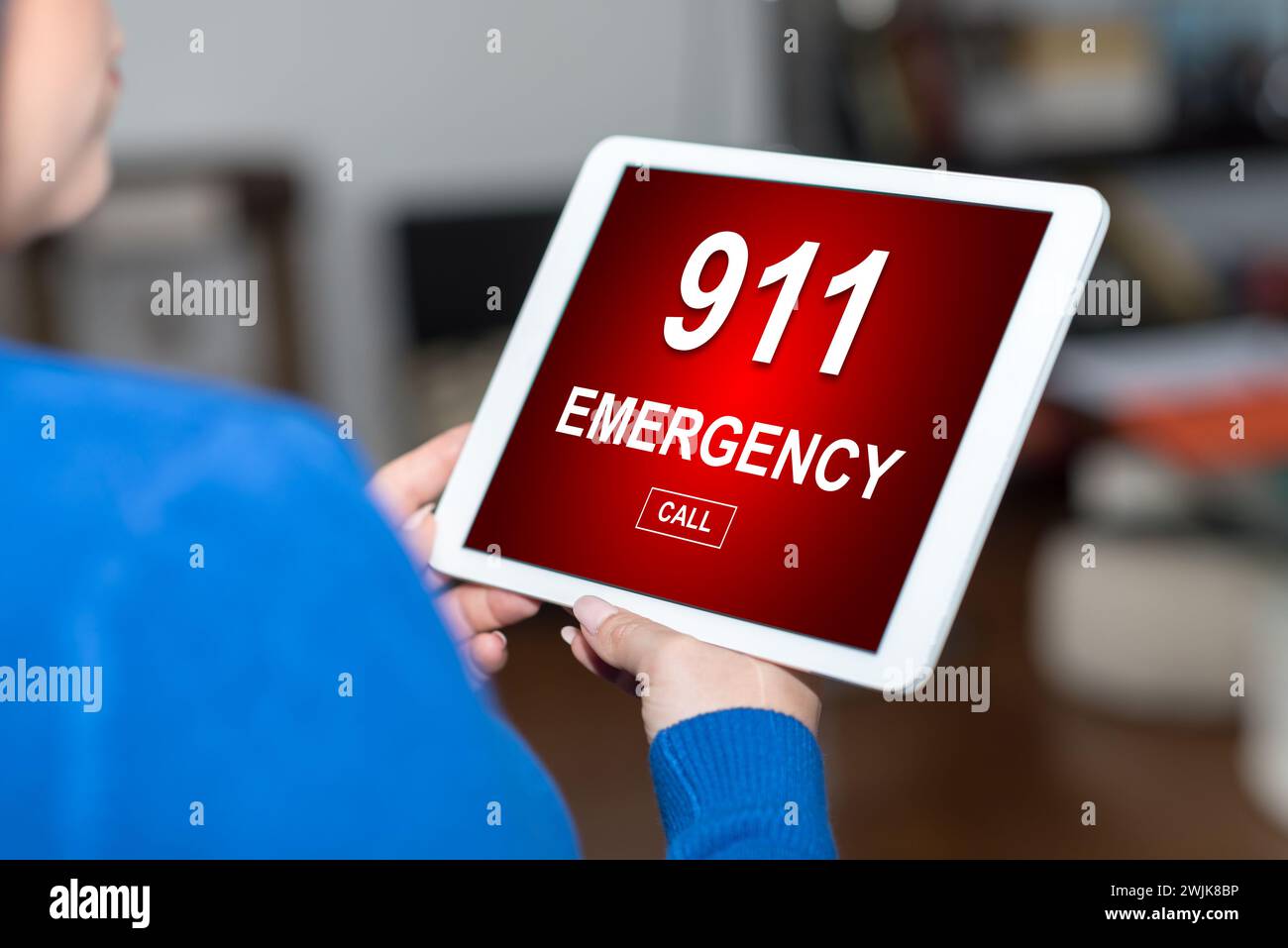 Tablet screen displaying an emergency concept Stock Photo - Alamy