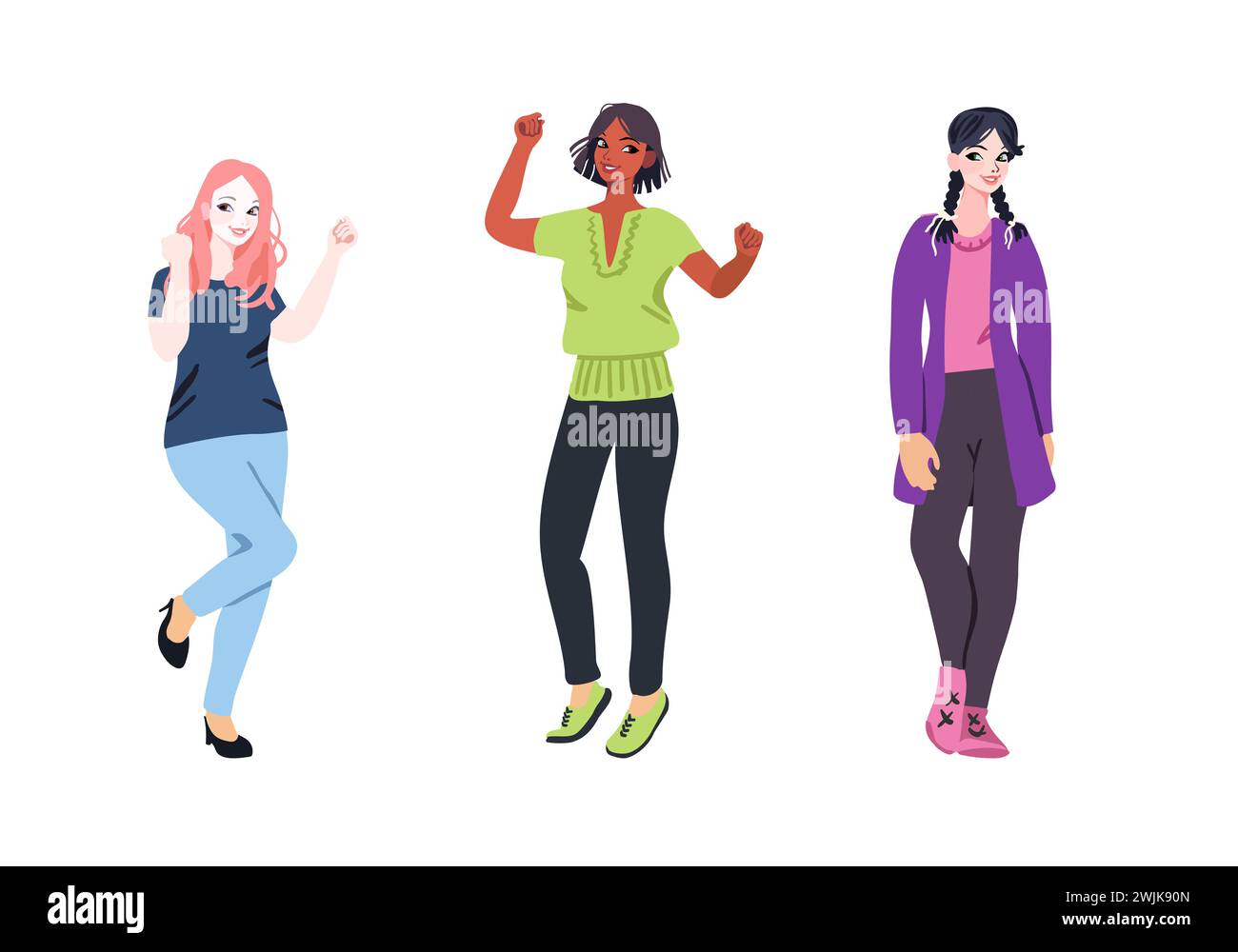 Cheerful cute girls. Confident people celebrate victory. The girl is ...