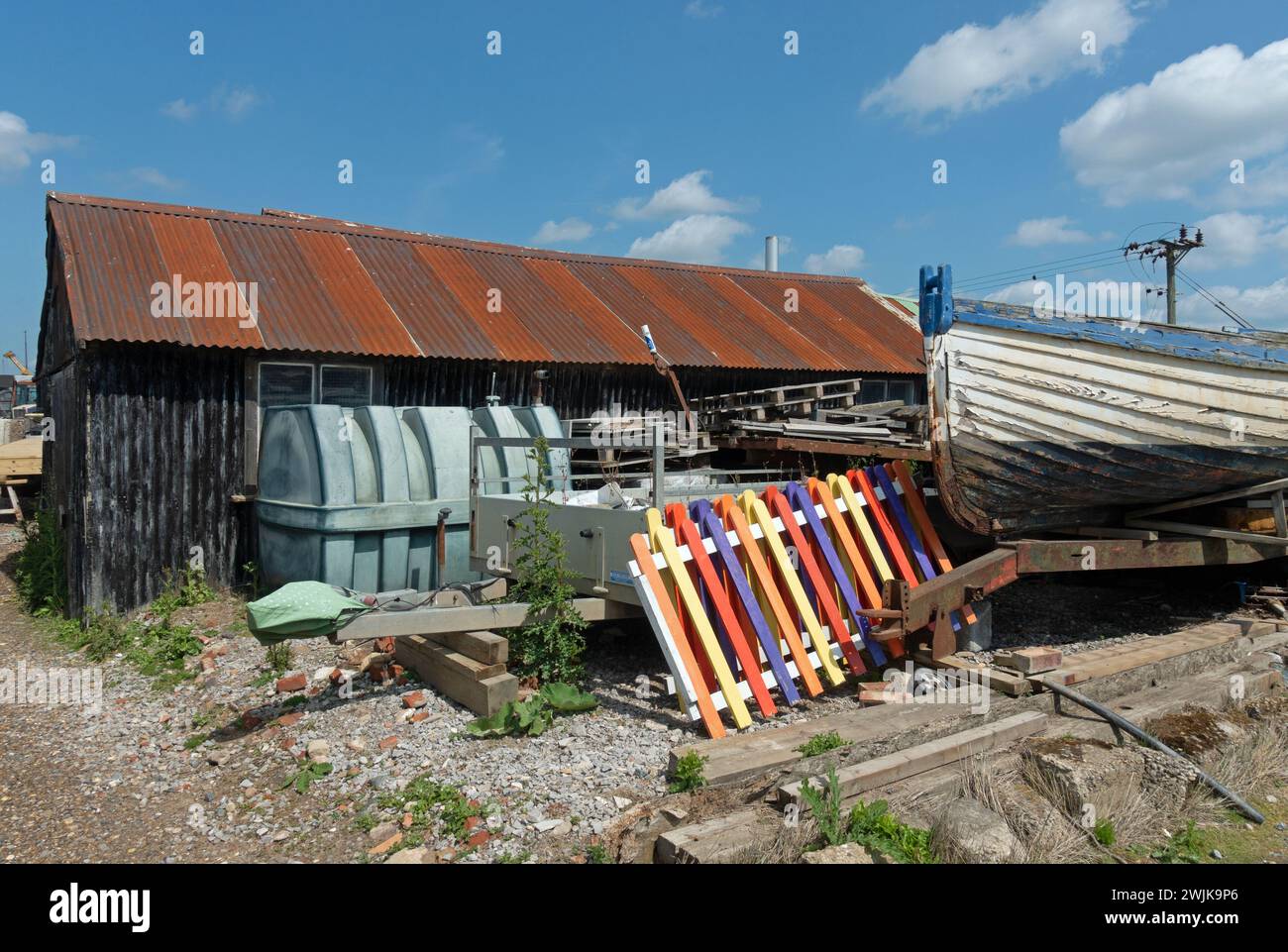 Fisherman's hut and storage yard, Southwold harbour, Suffolk, UK Stock ...