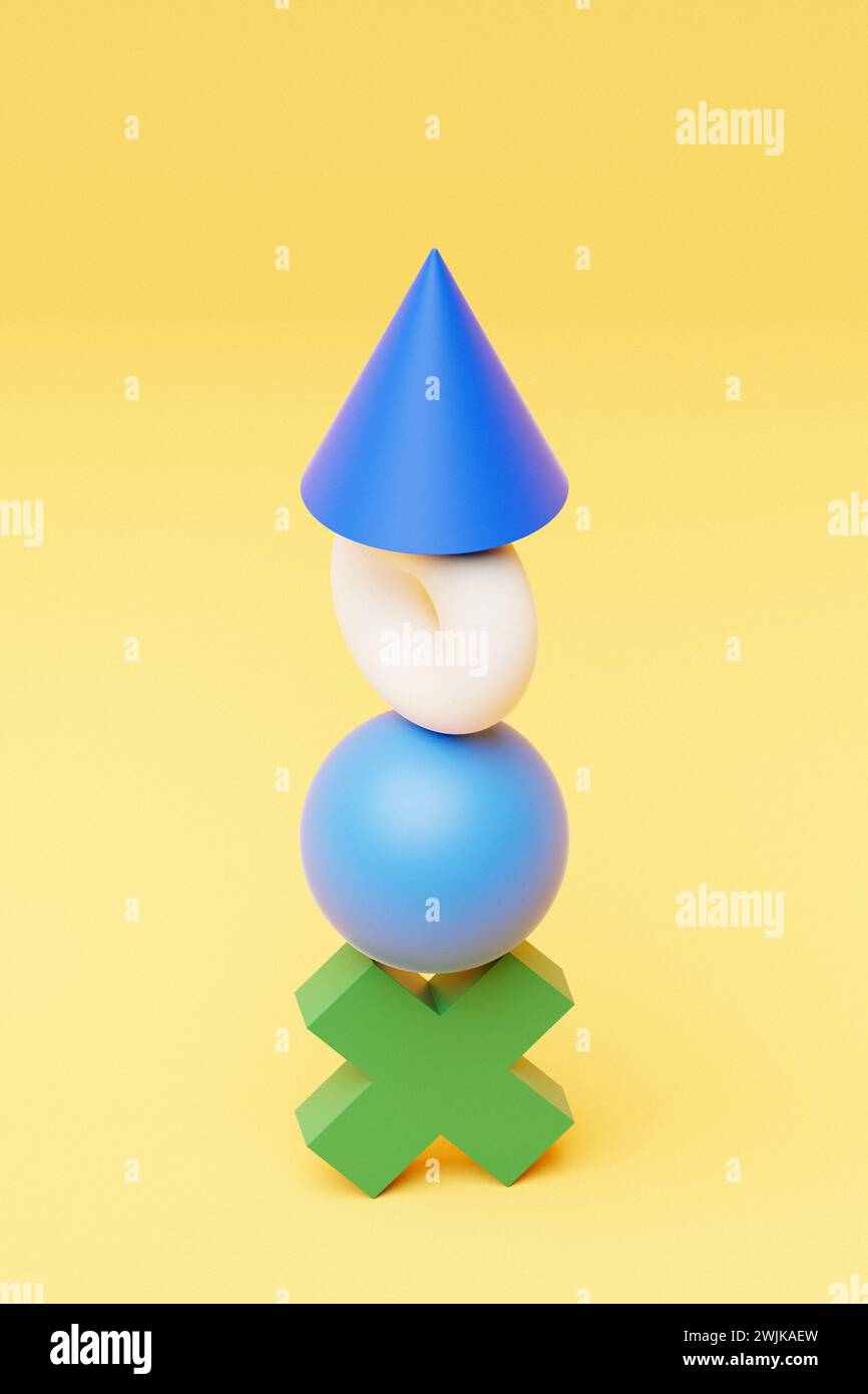 Multi-colored pyramid of various balancing figures, 3D rendering Stock ...