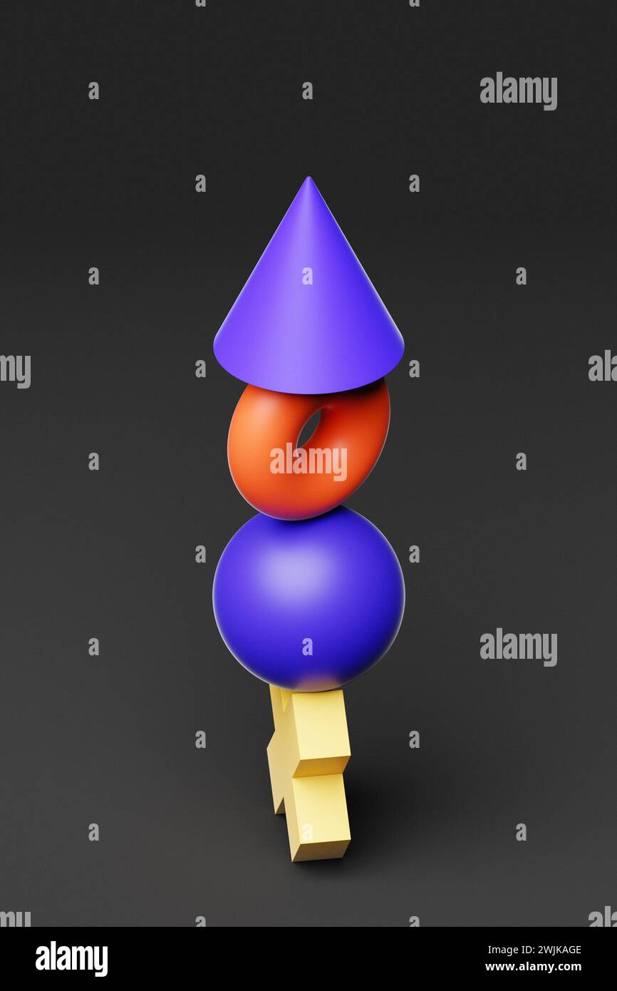 Multi-colored pyramid of various balancing figures, 3D rendering Stock ...