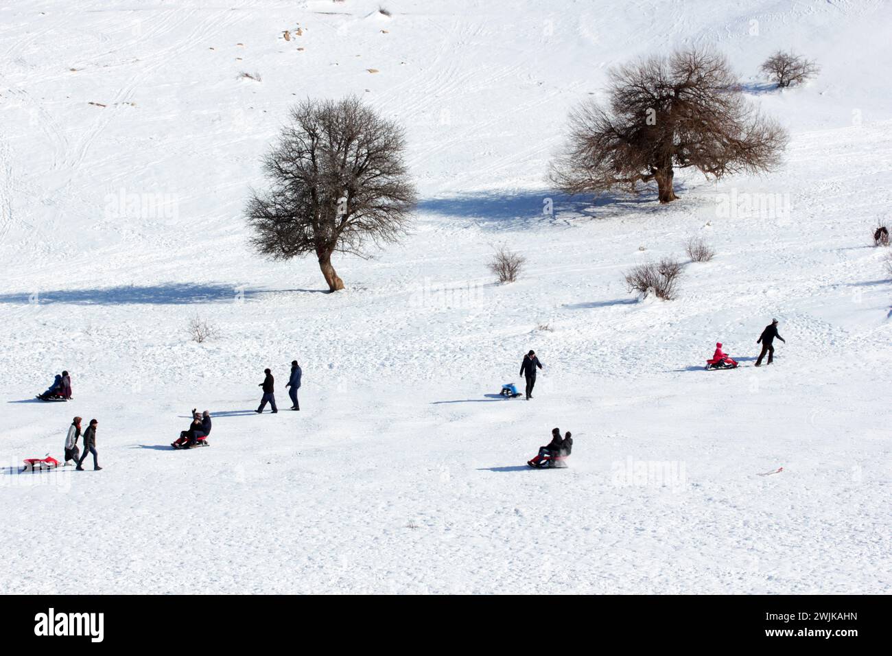 people sliding down the mountainside Stock Photo - Alamy