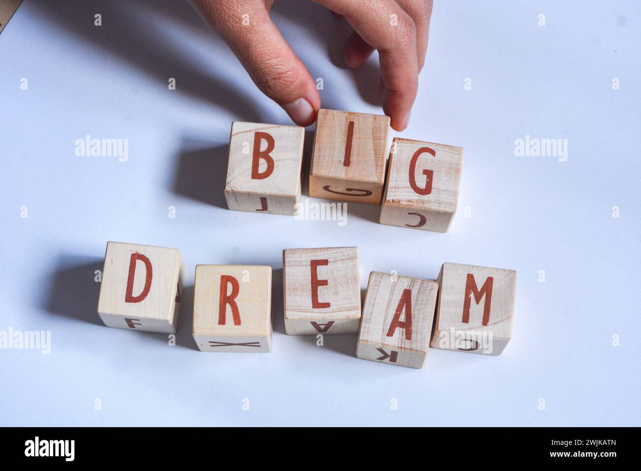 English vocabulary "BIG DREAM" with medium brown wooden blocks, pink ...
