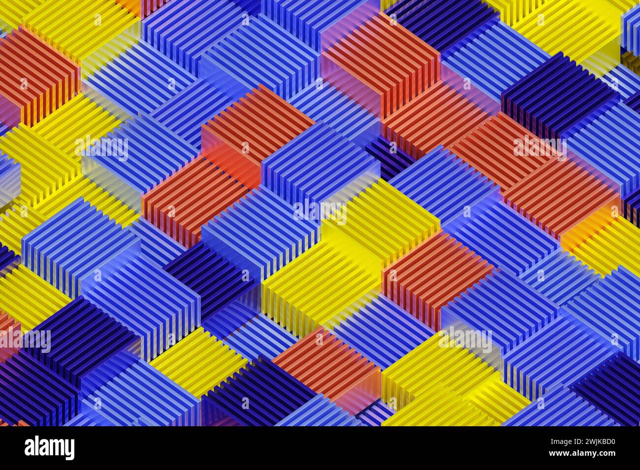 3D illustration volumetric colorful cubes. Parallelogram pattern ...