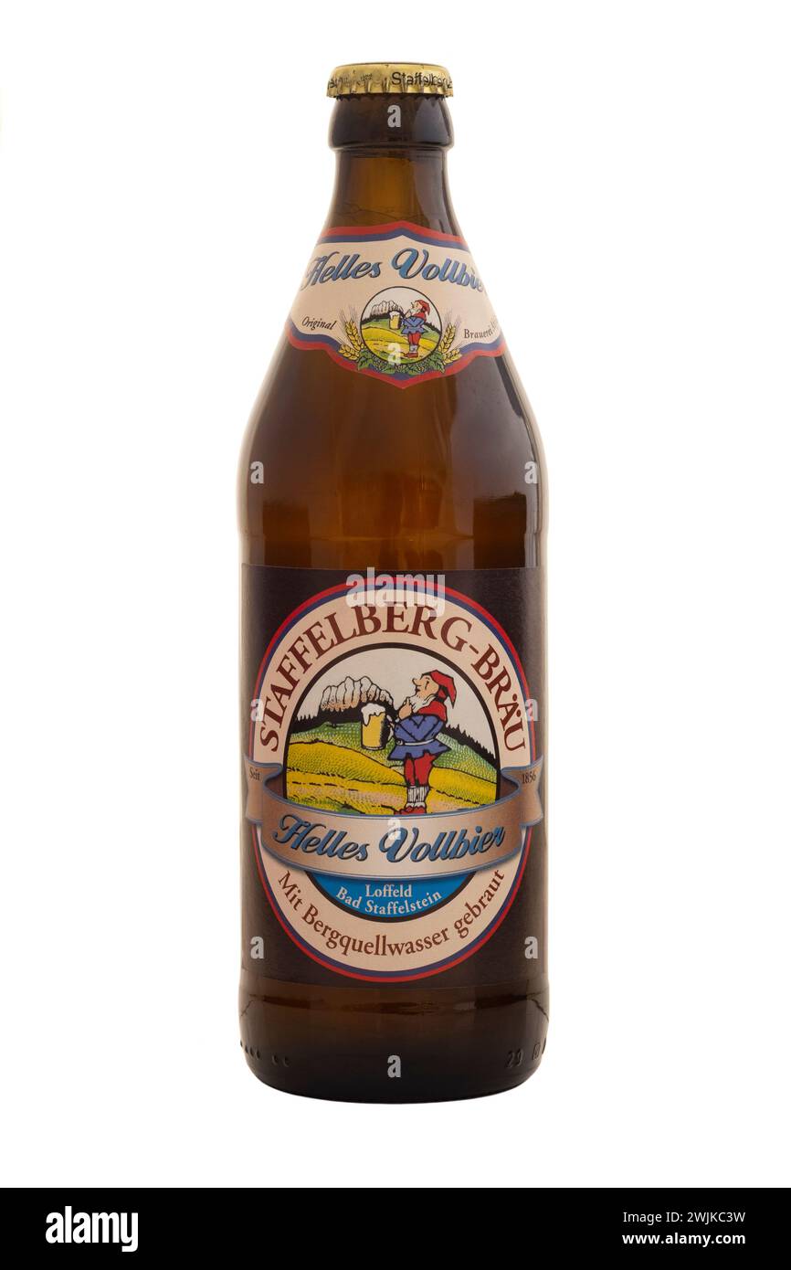 bottle of staffelberg brau helles hell volbier lager cut out on white ...