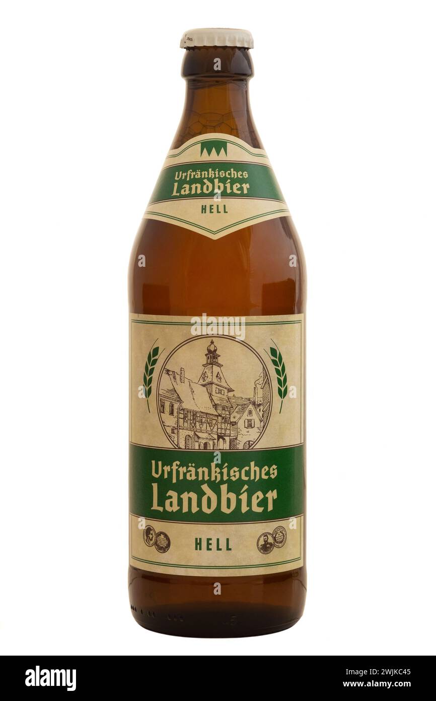 bottle of urfankisches landbier hell lager cut out on white background ...