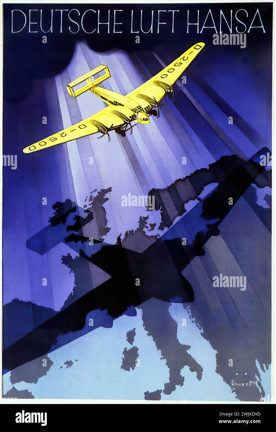 "DEUTSCHE LUFTHANSA" Vintage German Advertising. The image showcases a ...