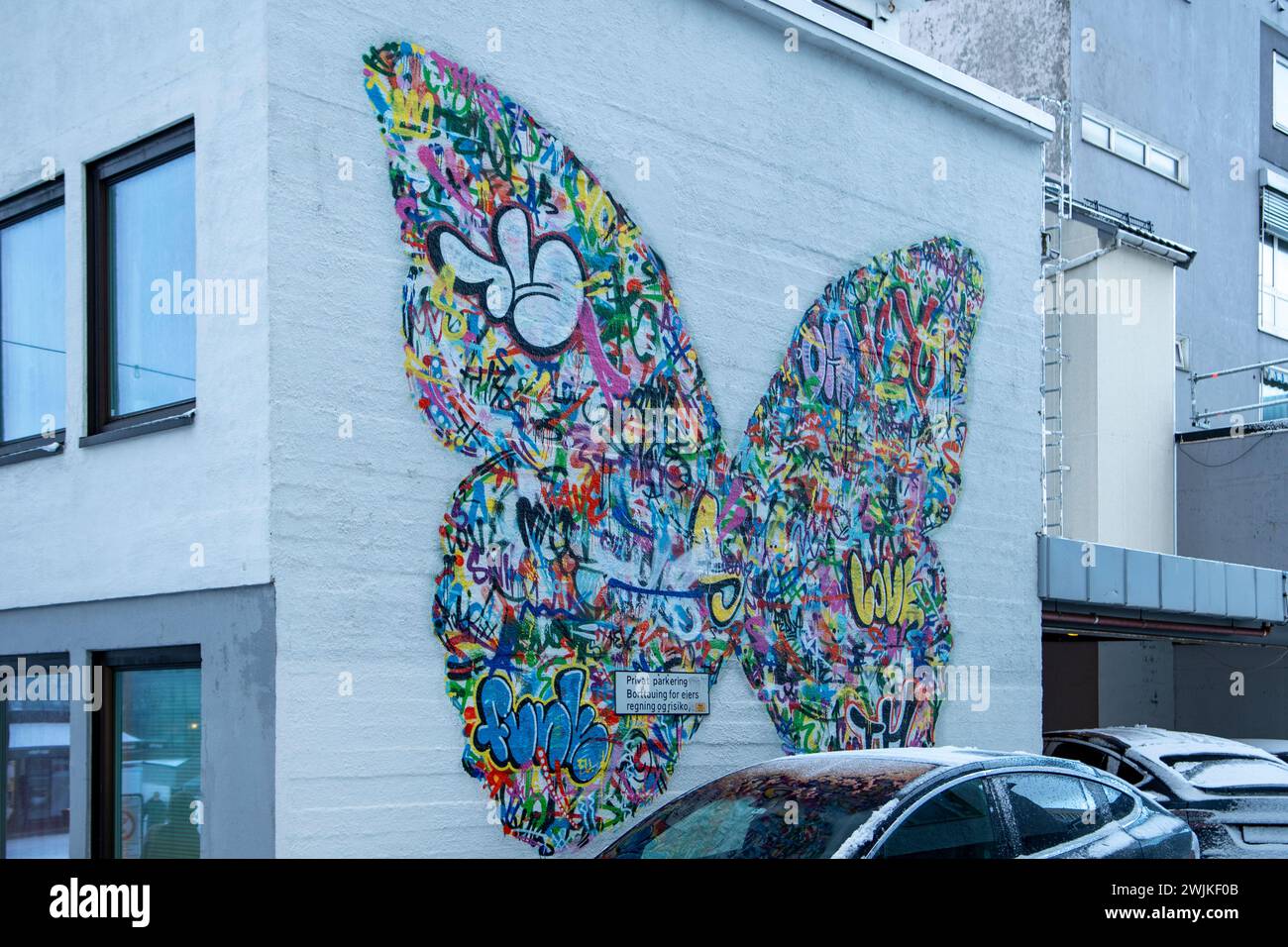 Butterfly Street Art by Martin Watson, Bodo, Norway Stock Photo - Alamy